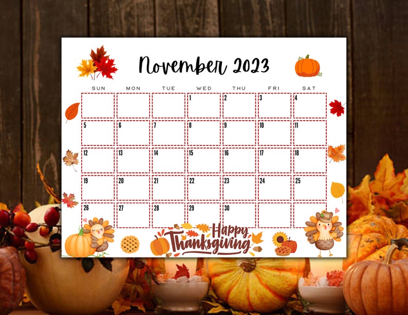EDITABLE Printable November Calendar 2023 Cute Turkey - Etsy