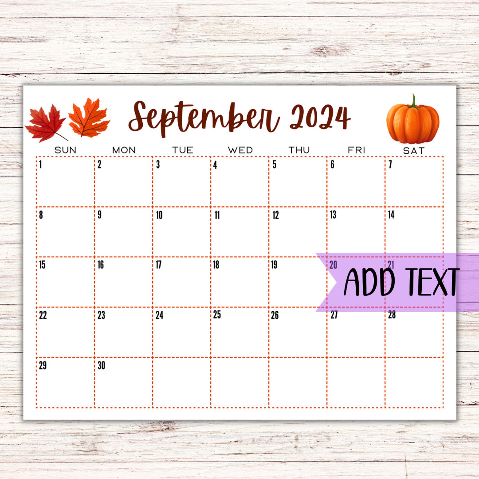 EDITABLE Printable September Calendar 2024 Fall September Calendar W/ Fall Pumpkin and Fall ...