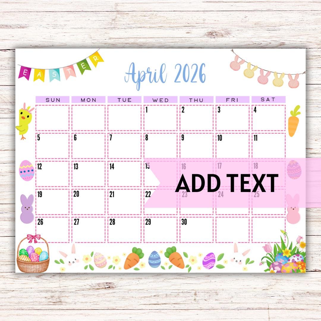 EDITABLE Printable April Calendar 2026 | Printable Wall Calendar 2026 ...