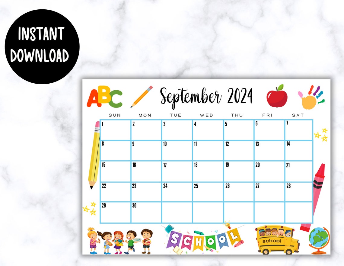 EDITABLE Printable September Calendar 2024 Back to School Calendar ...