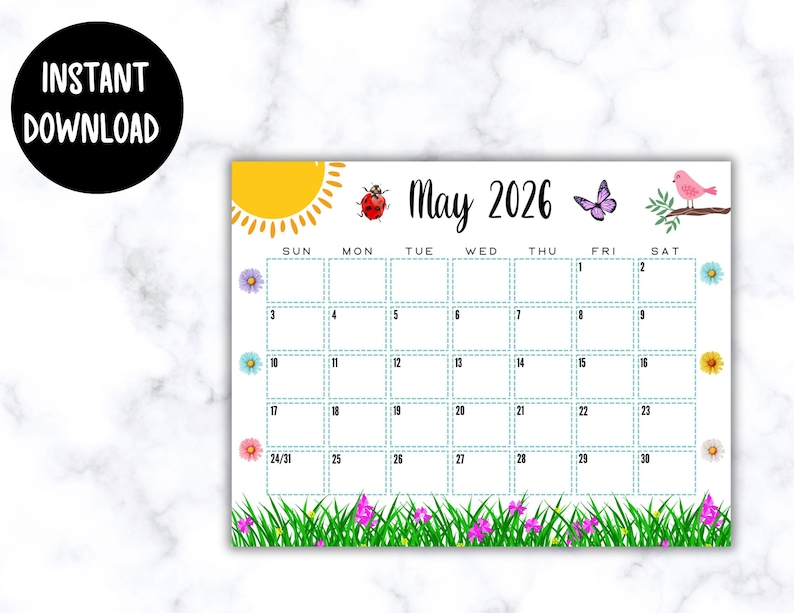 EDITABLE Printable May Calendar 2026 | Cute Spring May Calendar W ...