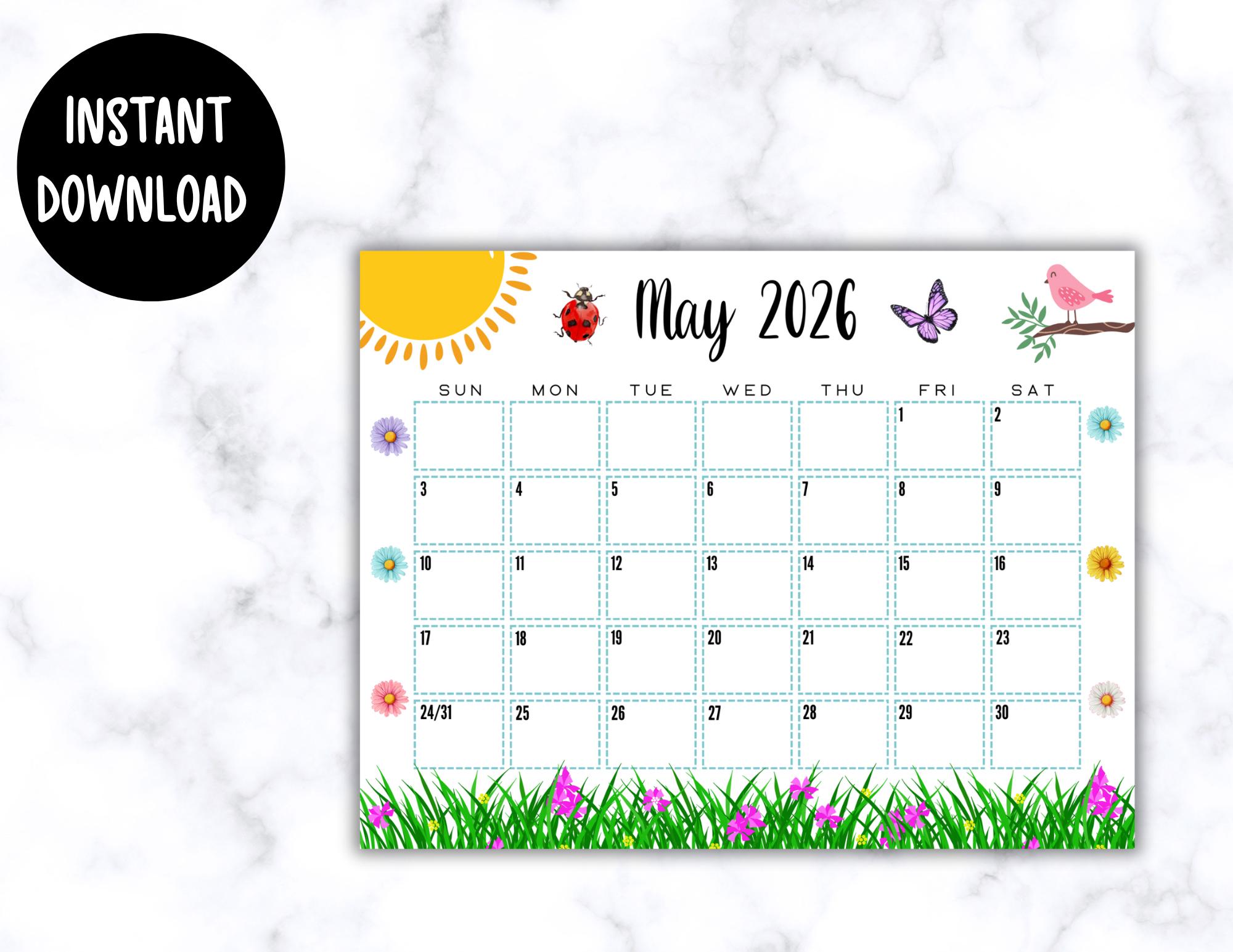 EDITABLE Printable May Calendar 2026 | Cute Spring May Calendar W ...