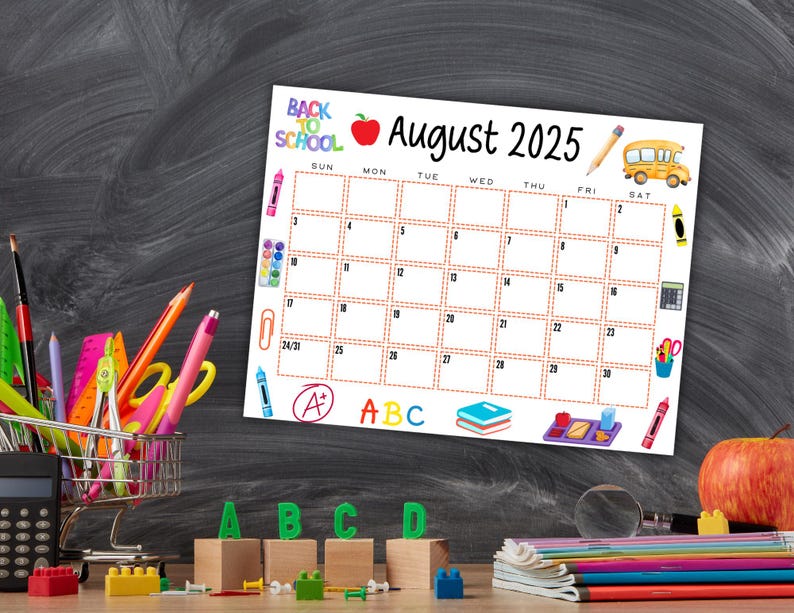 EDITABLE Printable August Calendar 2025 Back to School Calendar ...
