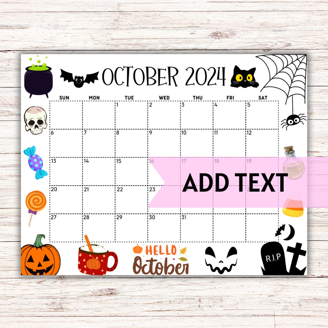 EDITABLE Printable October Calendar 2024 Halloween Calendar Cute and ...