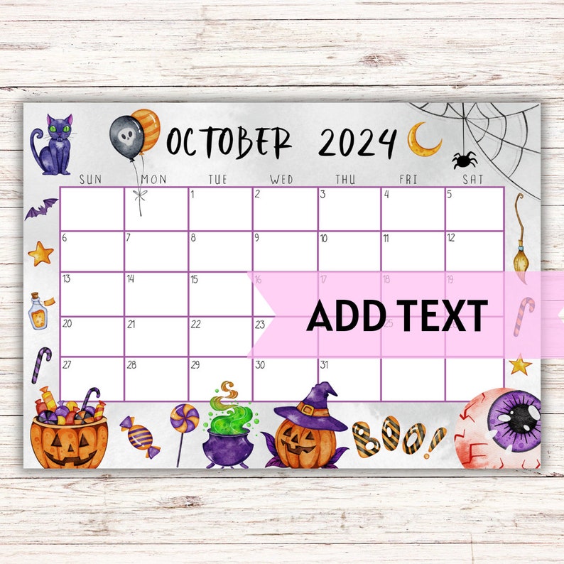 EDITABLE Printable October Calendar 2024 Cute & Spooky Halloween ...