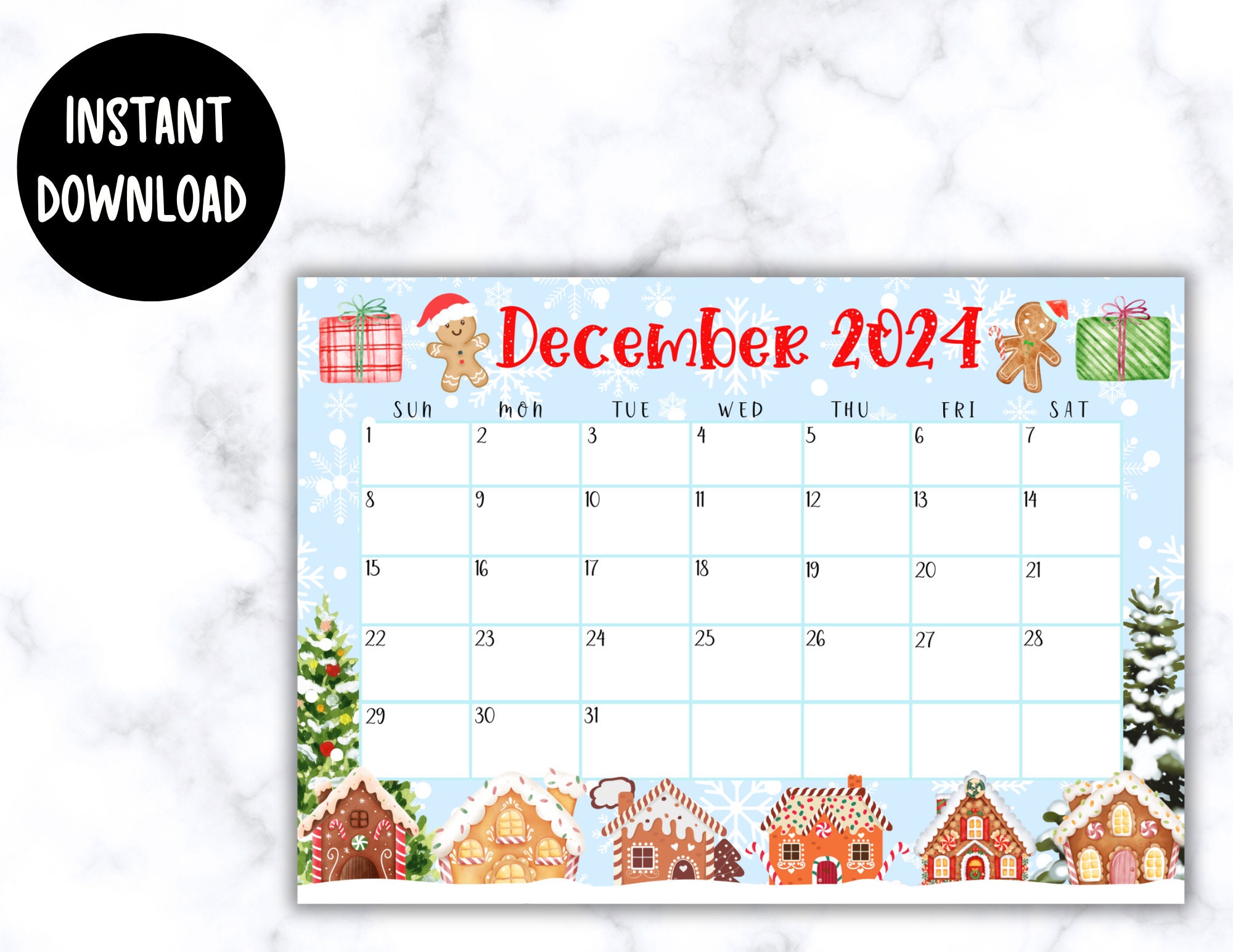 EDITABLE Printable December Calendar 2024 Christmas December Calendar W ...