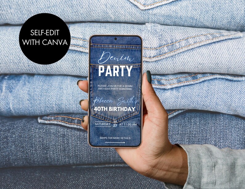 Digital Denim Birthday Party Invitation | Editable Blue Jeans Birthday ...