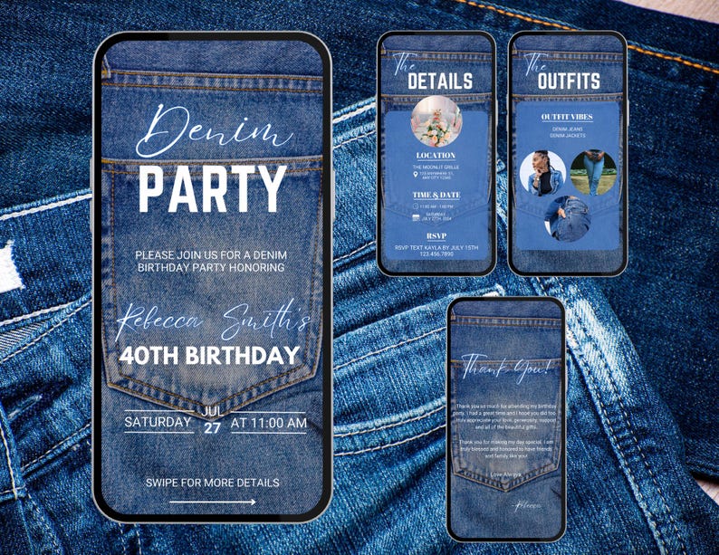 Digital Denim Birthday Party Invitation | Editable Blue Jeans Birthday ...