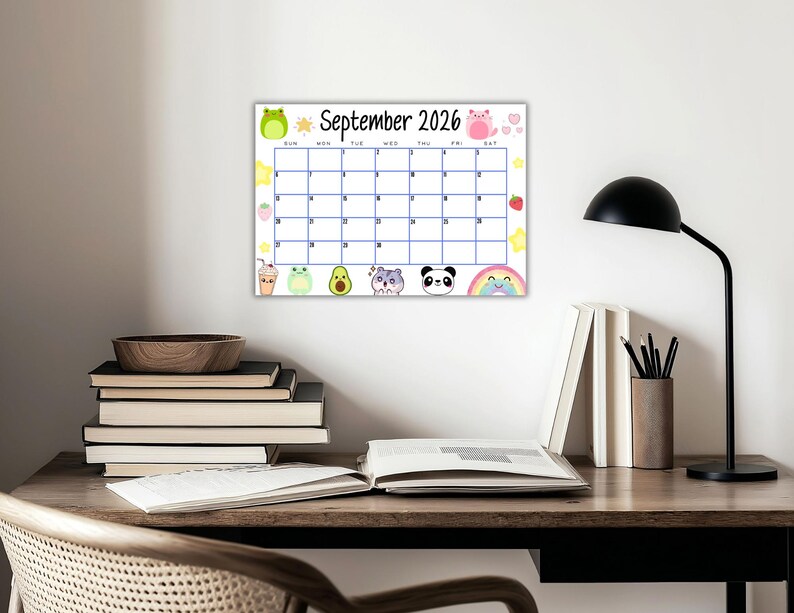 EDITABLE Printable September Calendar 2026 | Cute Kid's Kawaii ...