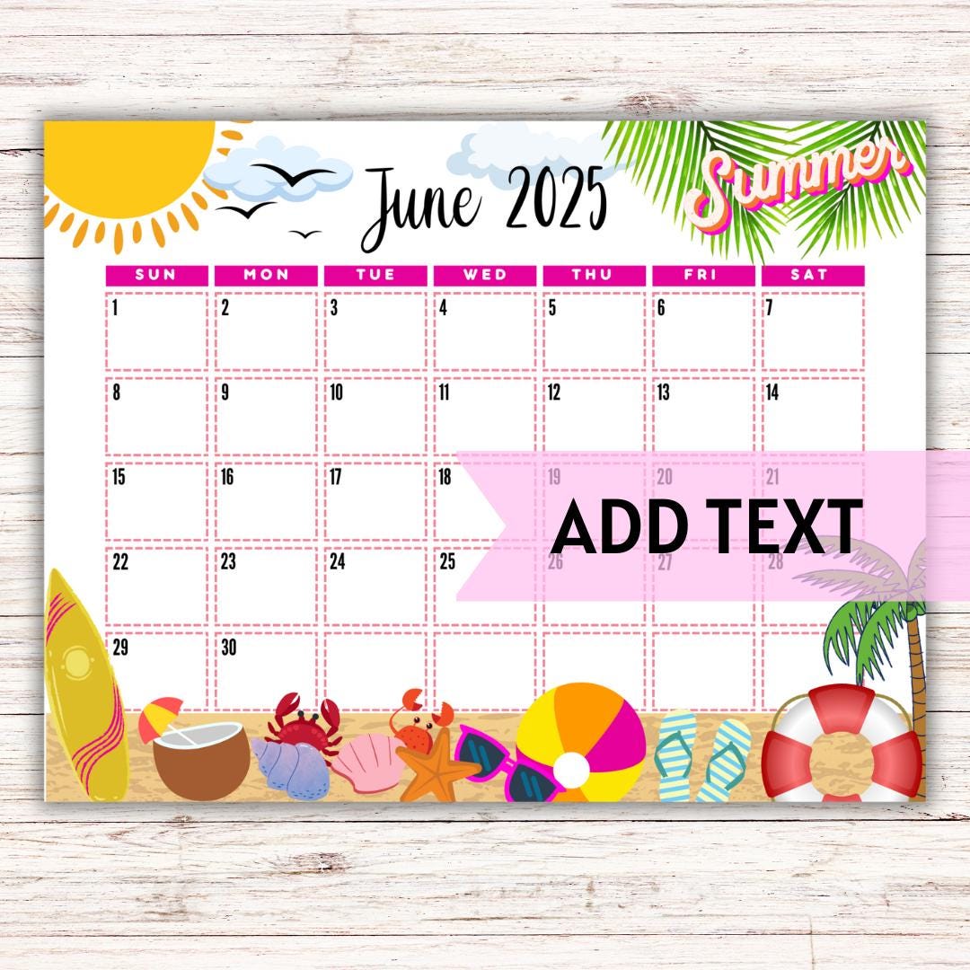 EDITABLE Printable June Calendar 2025 | Beach Themed Calendar W/ Sea ...