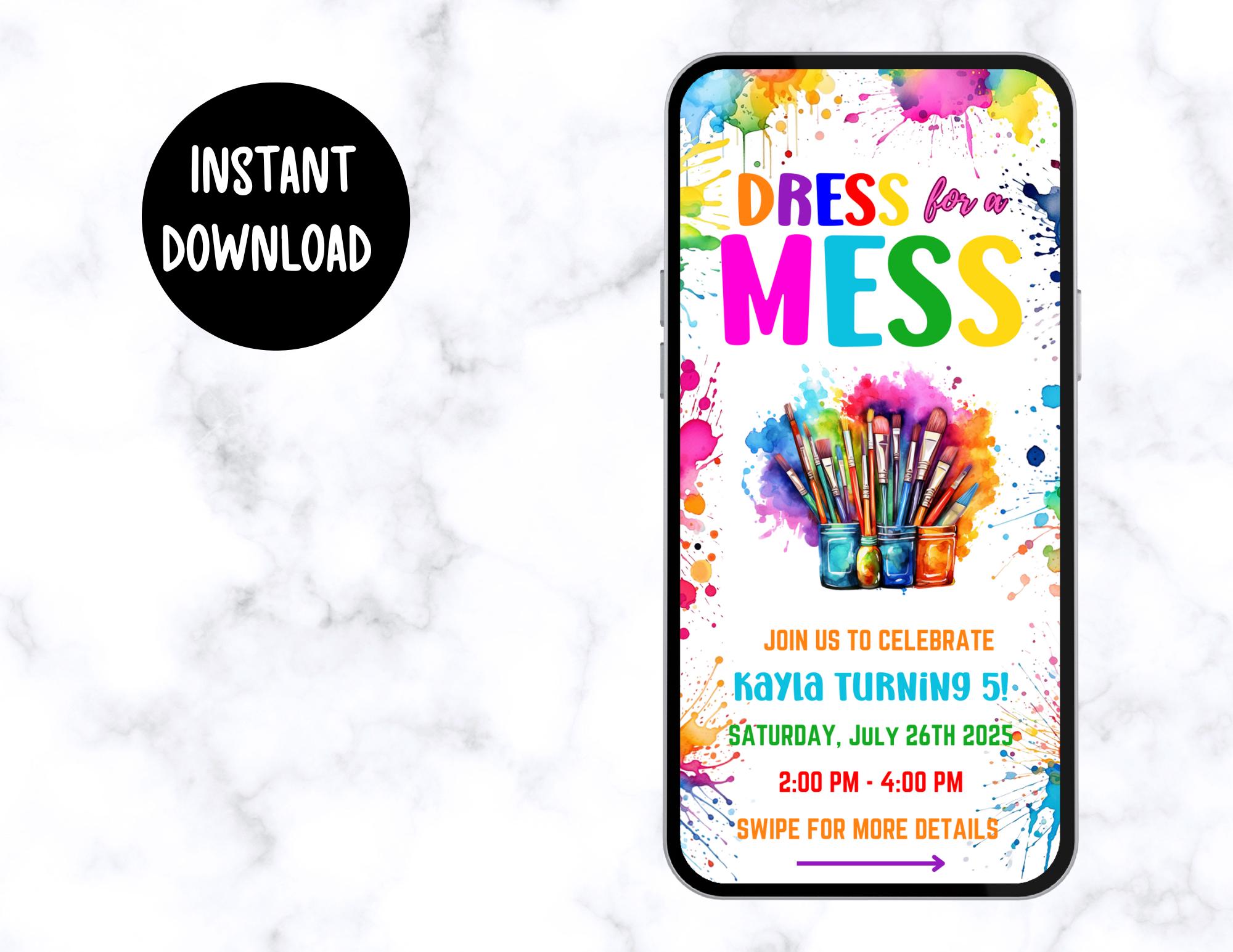 Digital Art Party Dress for a Mess Invitation | Animated Boys or Girls ...