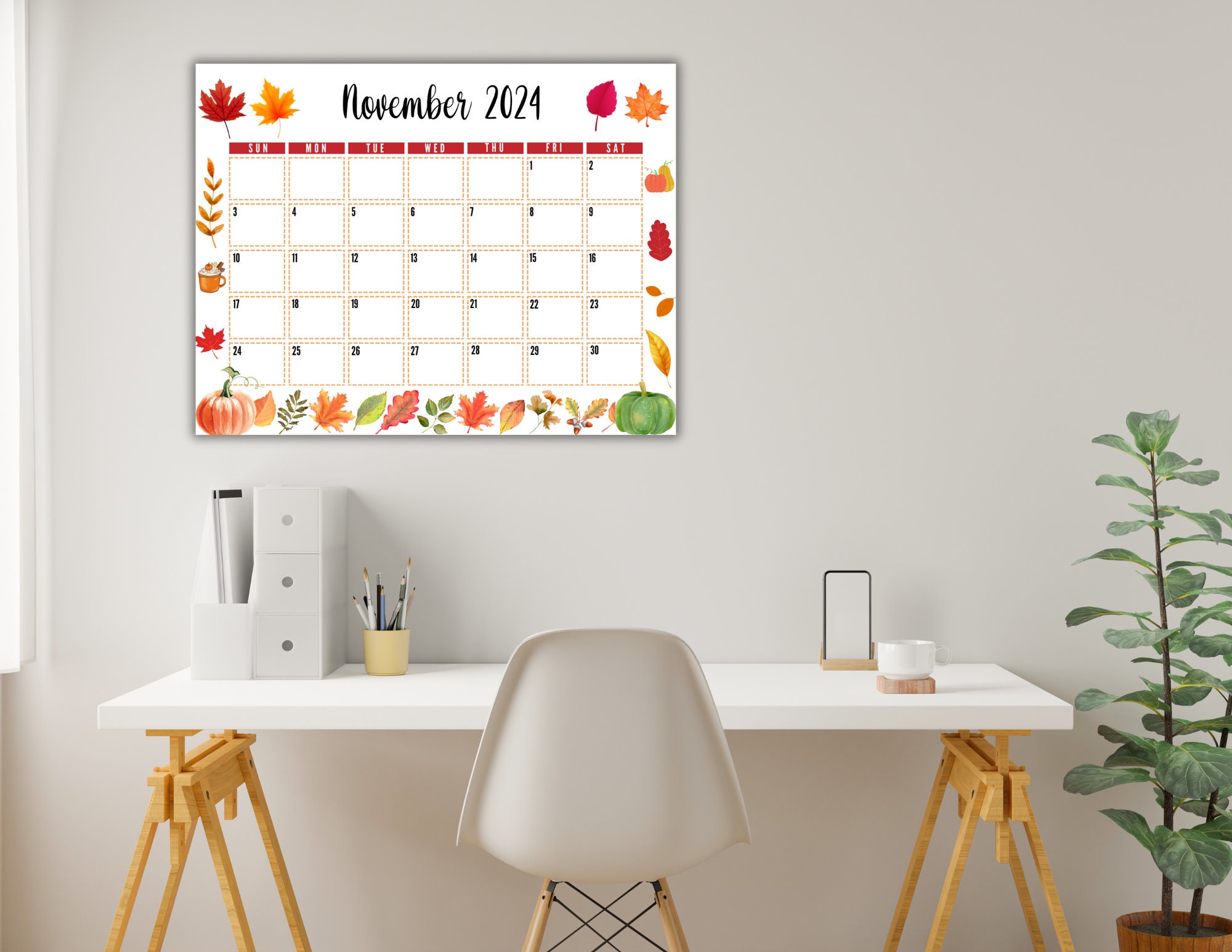 EDITABLE Printable November Calendar 2024 Beautiful Fall November ...