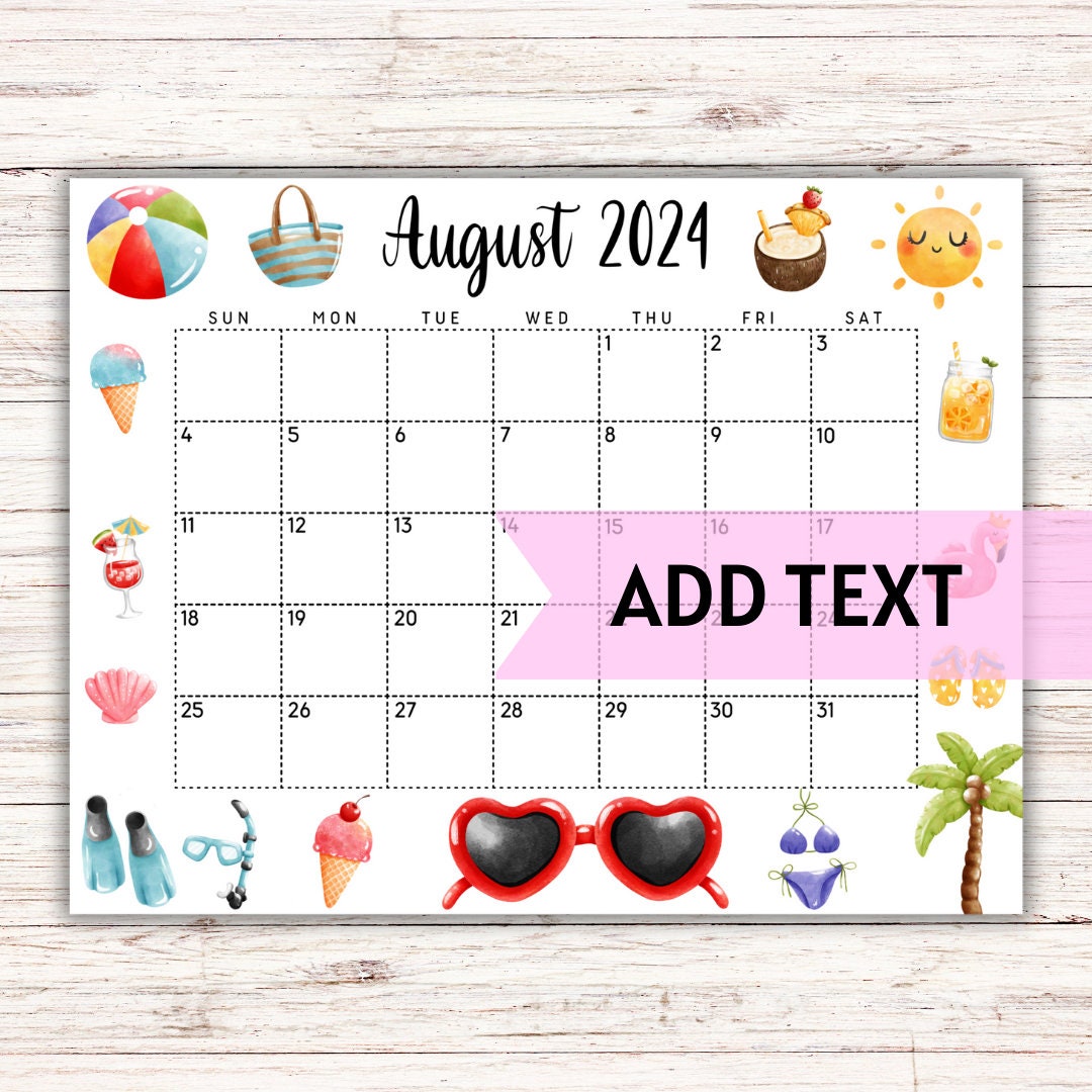 EDITABLE Calendario Agosto 2024 Imprimible / Lindo Calendario Agosto ...