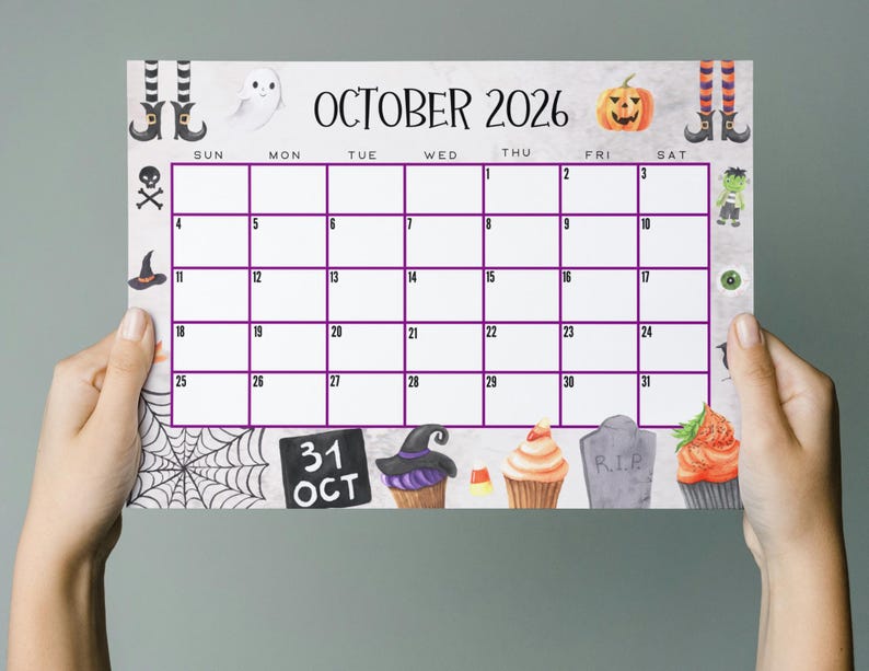 EDITABLE Printable October Calendar 2026 | Cute & Spooky Halloween ...