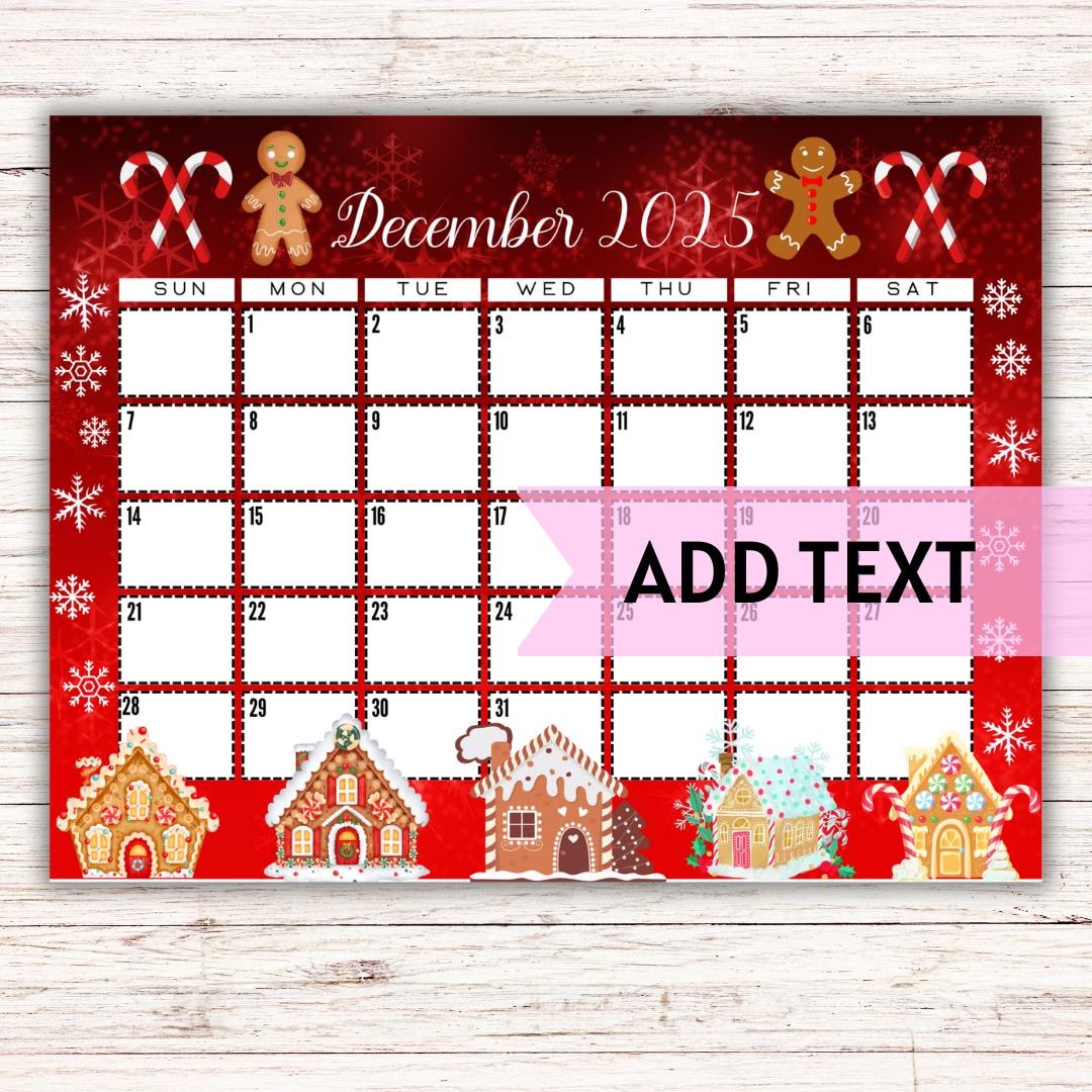 EDITABLE December Calendar 2025 | Gingerbread Village Christmas ...