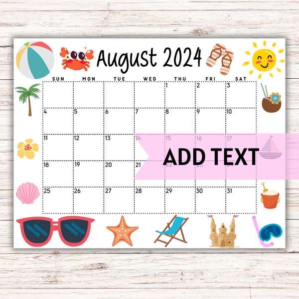 Free Printable August 2024 Calendar - Etsy