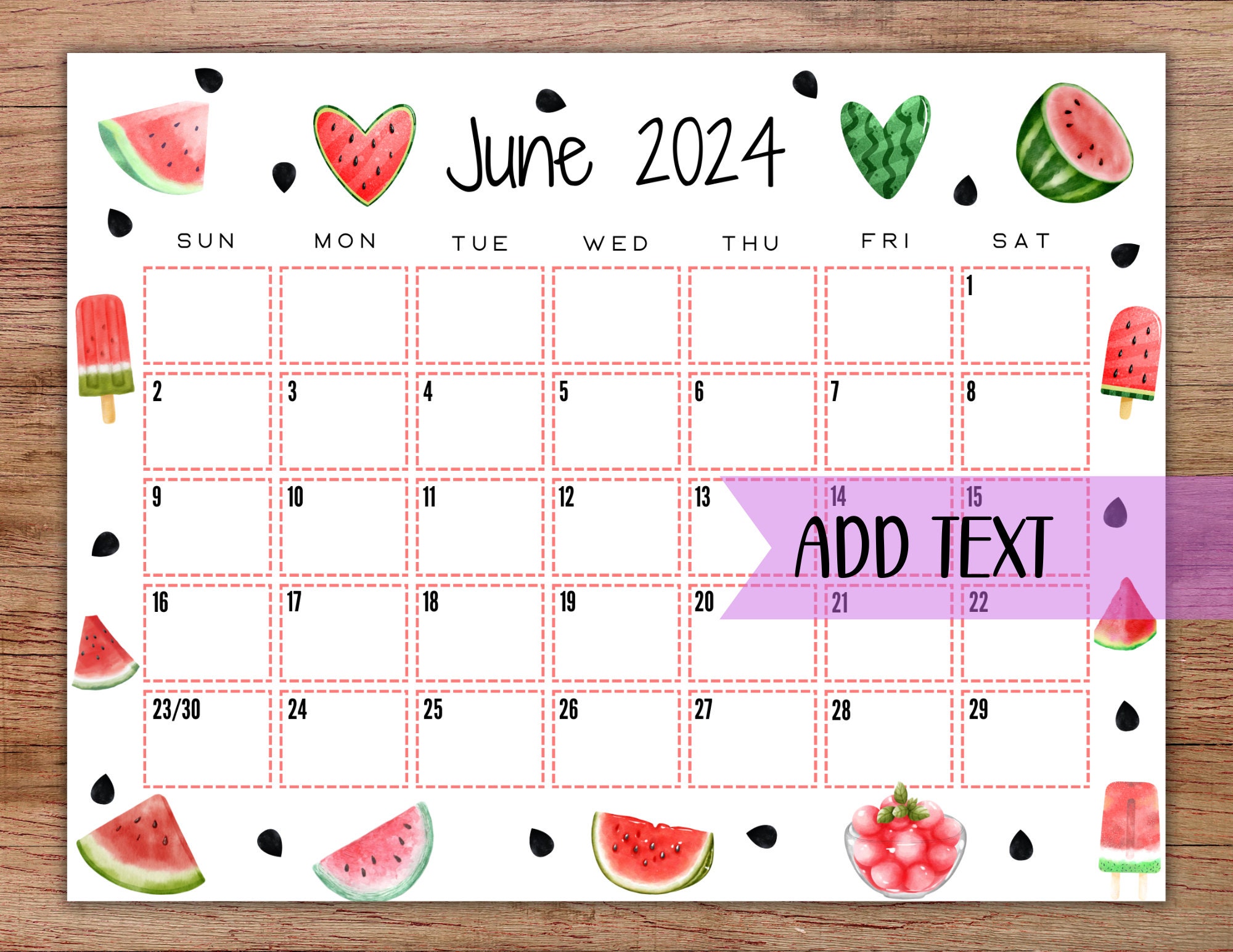 EDITABLE Printable June Calendar 2024 Watermelon Themed - Etsy