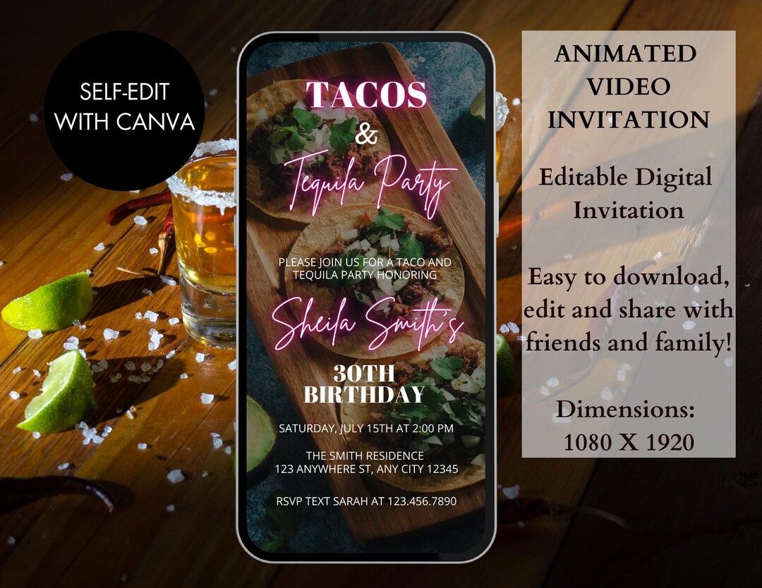 Digital Tacos and Tequila Party Invite | Fiesta Invite | Tacos and ...