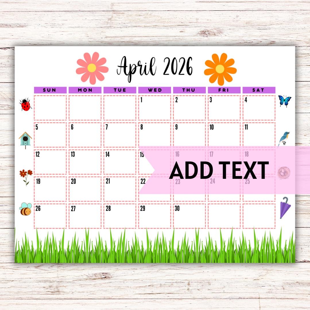 EDITABLE April Calendar 2026 | Printable Wall Calendar 2026 | Cute ...