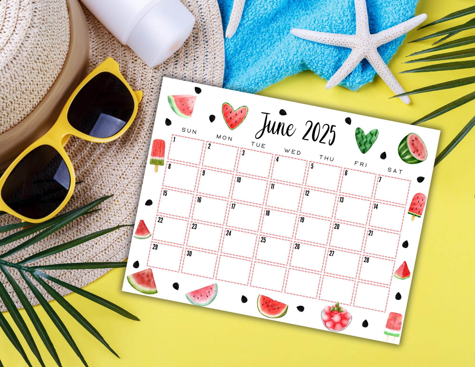EDITABLE June 2025 Wall Calendar Watermelon Themed Calendar Summer ...