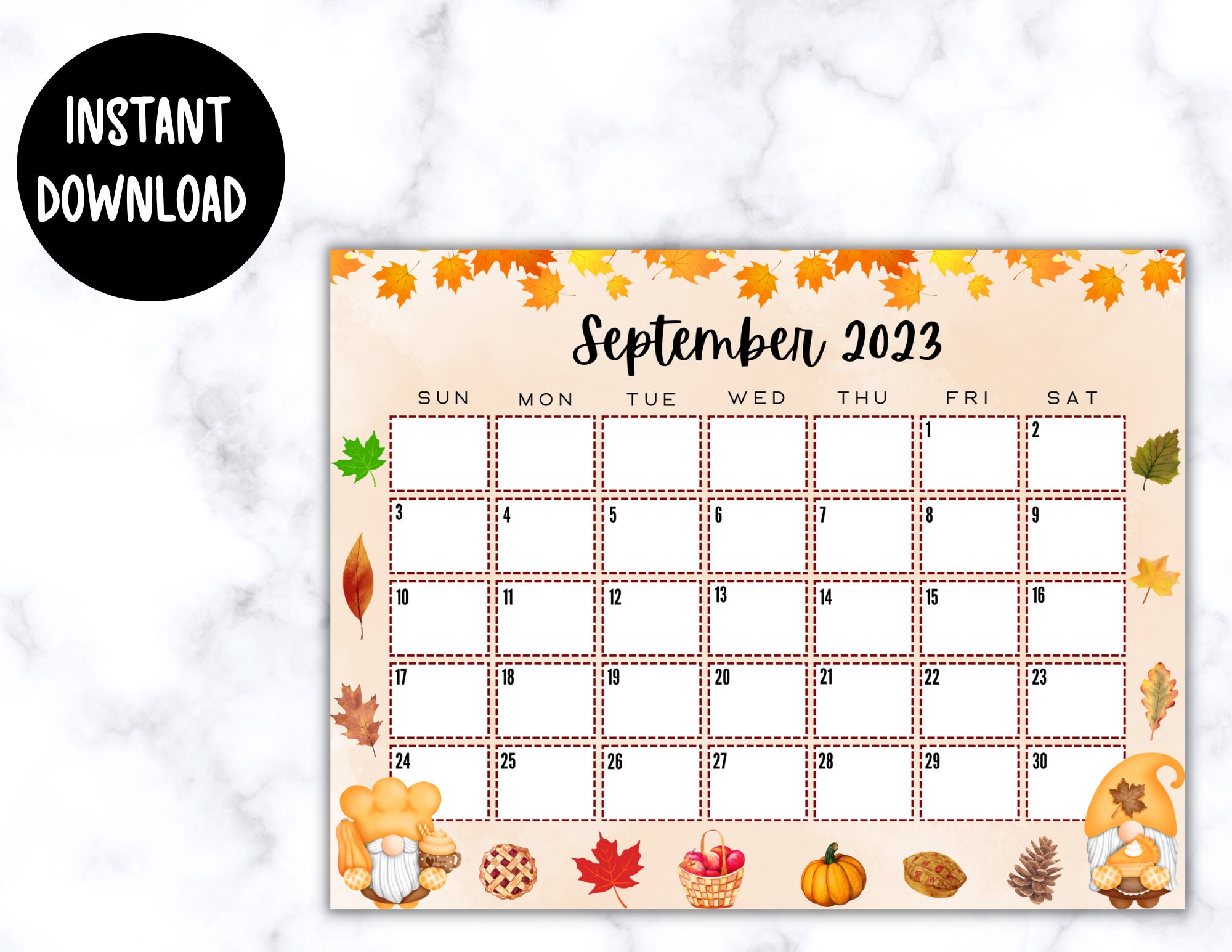 EDITABLE Printable September Calendar 2023 Cute Gnome Fall - Etsy