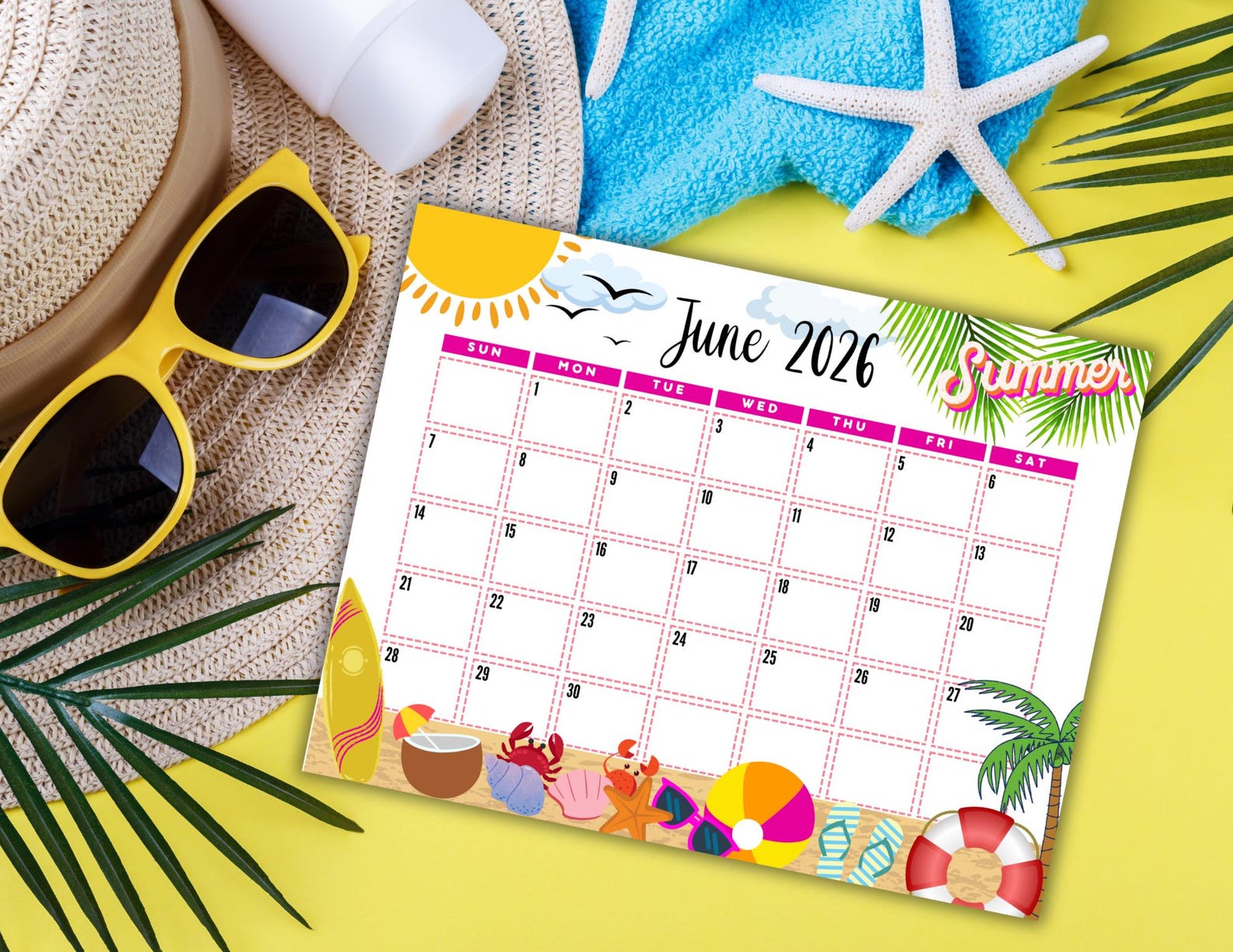 EDITABLE Printable June Calendar 2026 | Beach Themed Calendar W/ Sea ...