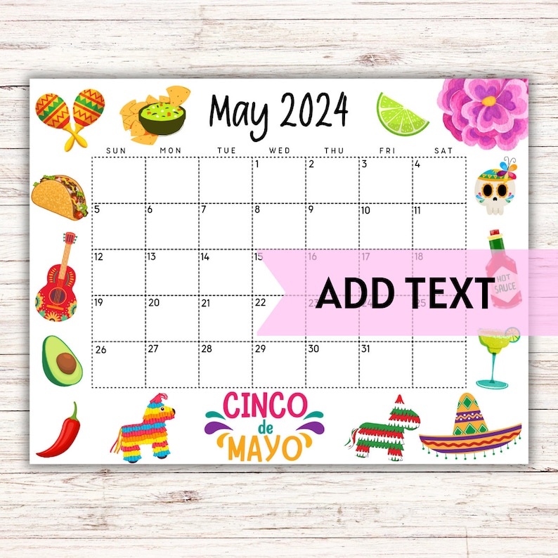 EDITABLE Printable May Calendar 2024 Cinco De Mayo Themed Calendar ...