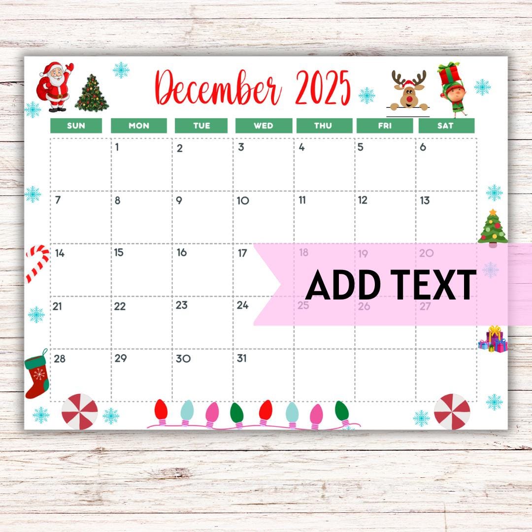 EDITABLE Printable December Calendar 2025 | Christmas Calendar ...