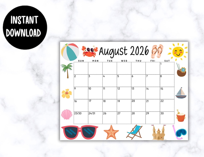 PRINTABLE August 2026 Calendar | Cute August 2026 Calendar W ...
