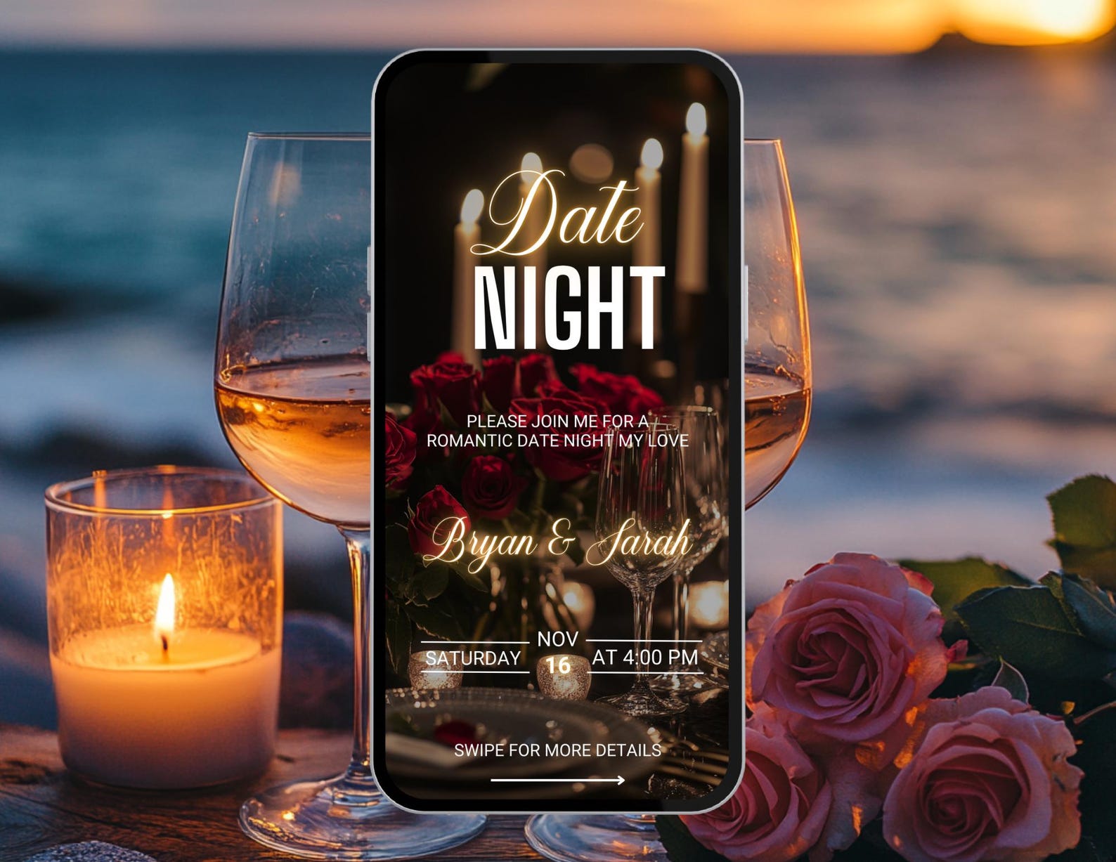 Digital Dinner Date Night Invitation for Couples | Romantic Date Night ...