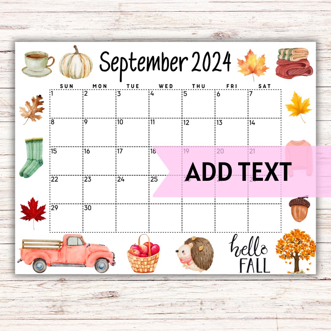 EDITABLE September Calendar 2024 Cute Fall Calendar W/ Fall Leaves ...