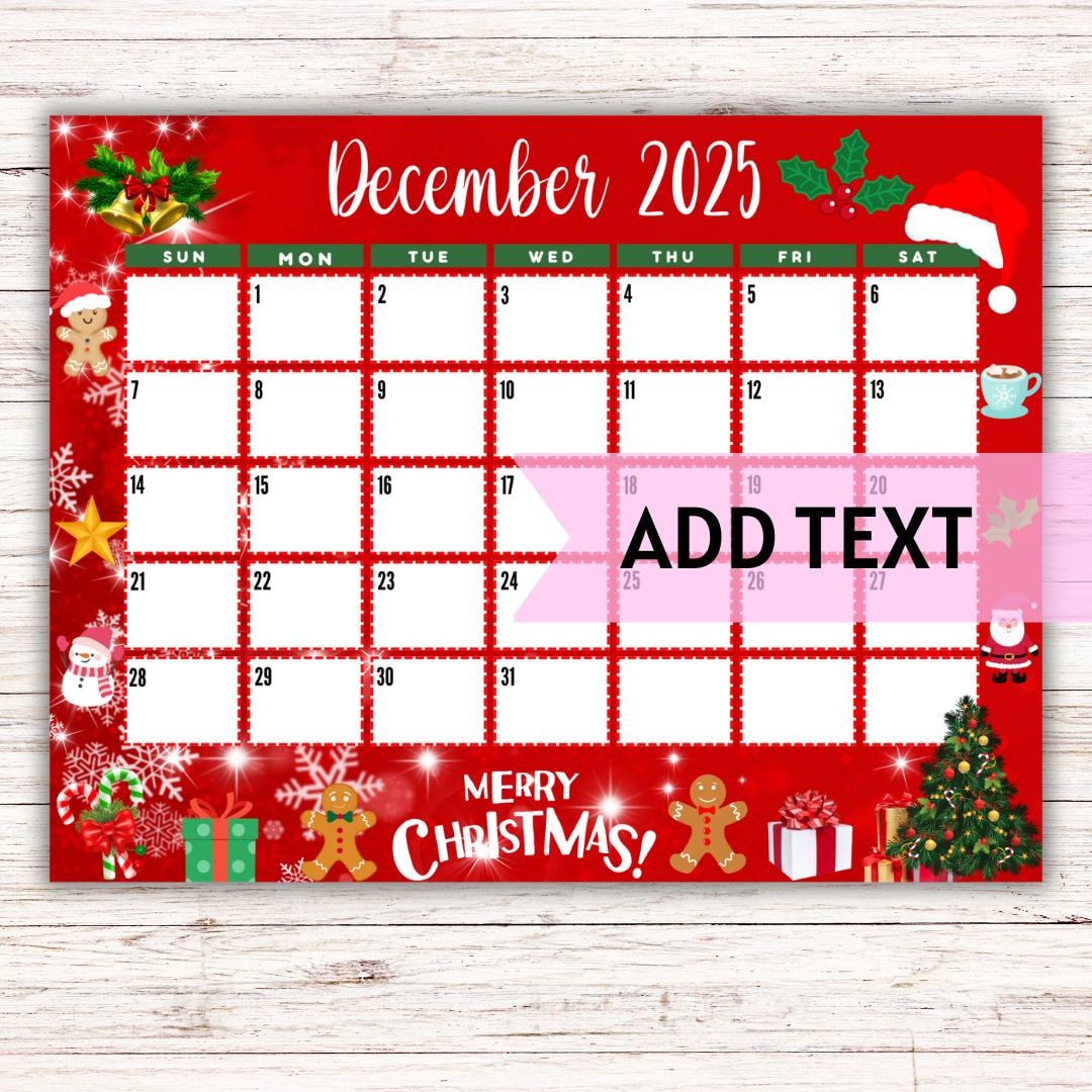 EDITABLE Printable December Calendar 2025 | Cute Christmas Calendar ...
