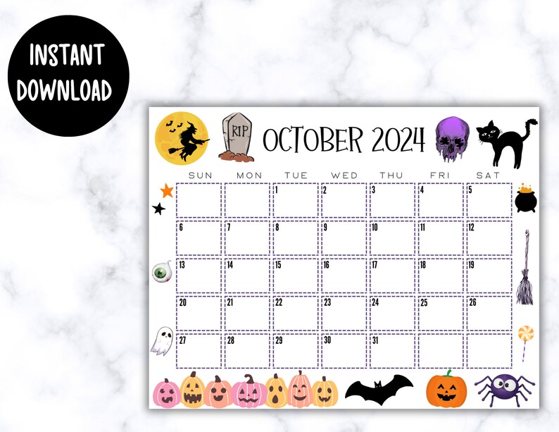 EDITABLE Printable October 2024 Calendar Cute and Fun Halloween ...