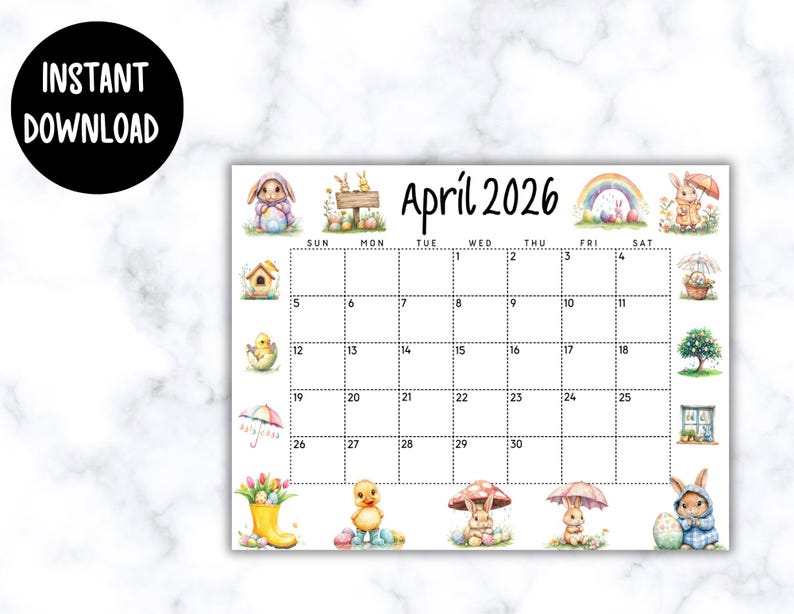 EDITABLE April Calendar 2026 | Printable Wall Calendar 2026 | Cute ...
