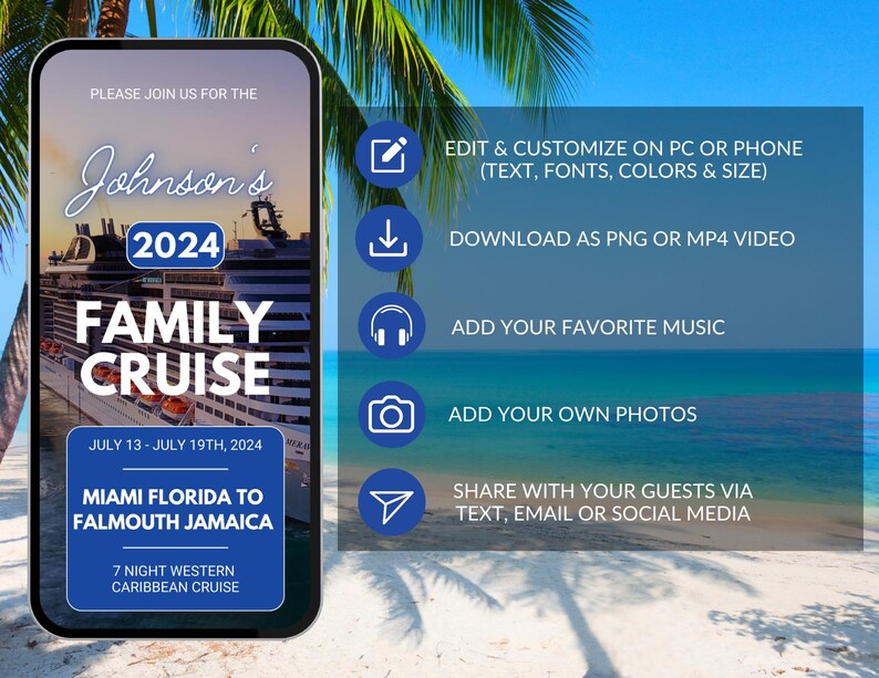 Editable Family Cruise Itinerary Template | Family Reunion Trip Invite ...