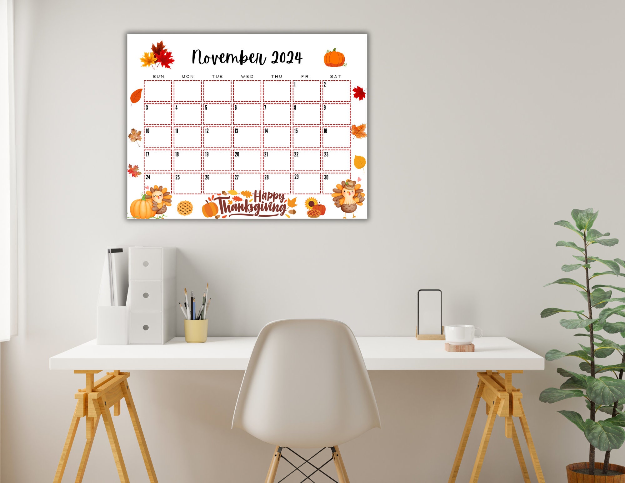 EDITABLE Printable November Calendar 2024 Cute Turkey Thanksgiving ...
