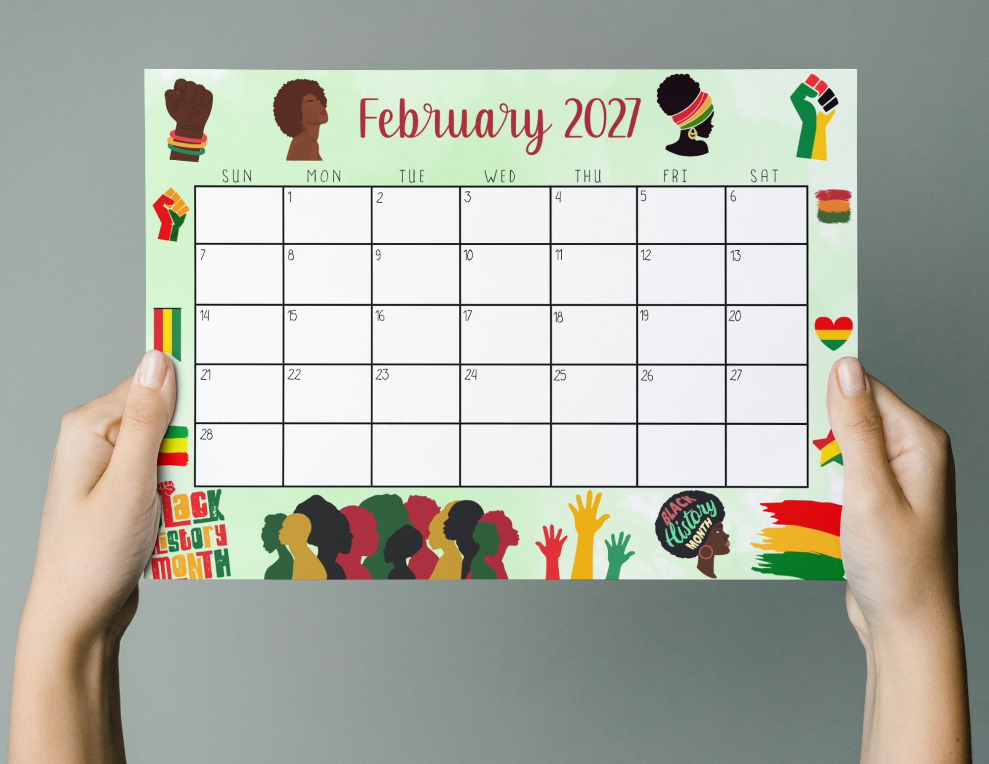 EDITABLE Printable February Calendar 2027 | Black History Month ...