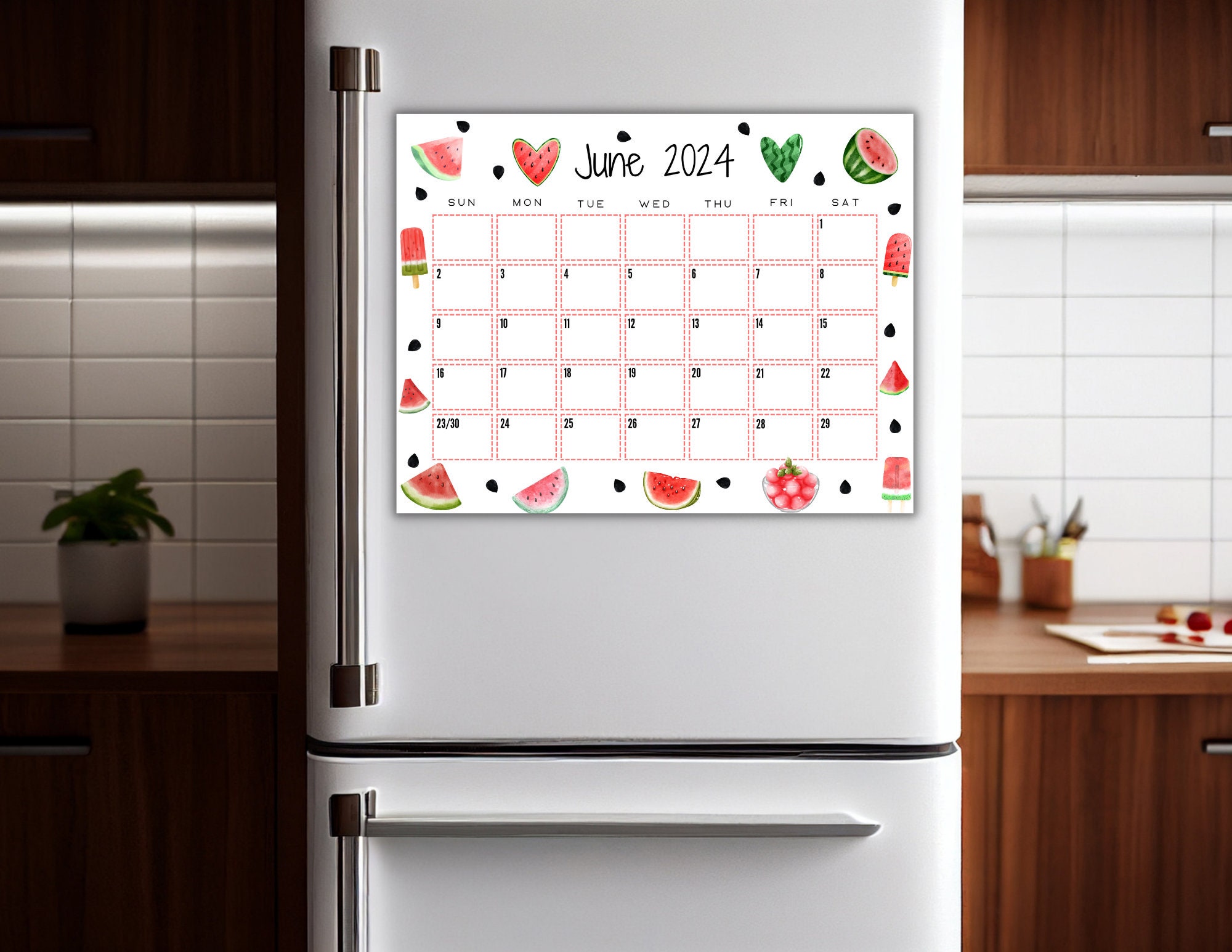 EDITABLE Printable June Calendar 2024 Watermelon Themed - Etsy