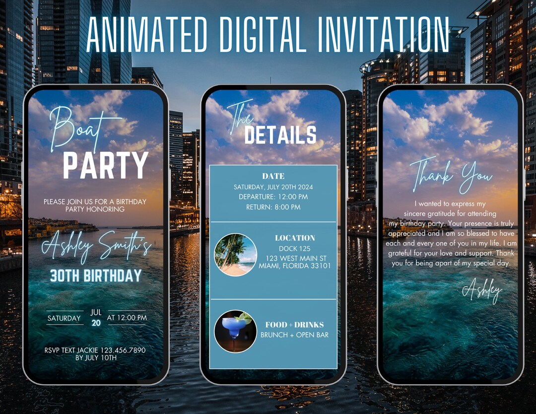 Digital Boat Party Invitation | Animated Yacht Party Invite | Summer ...