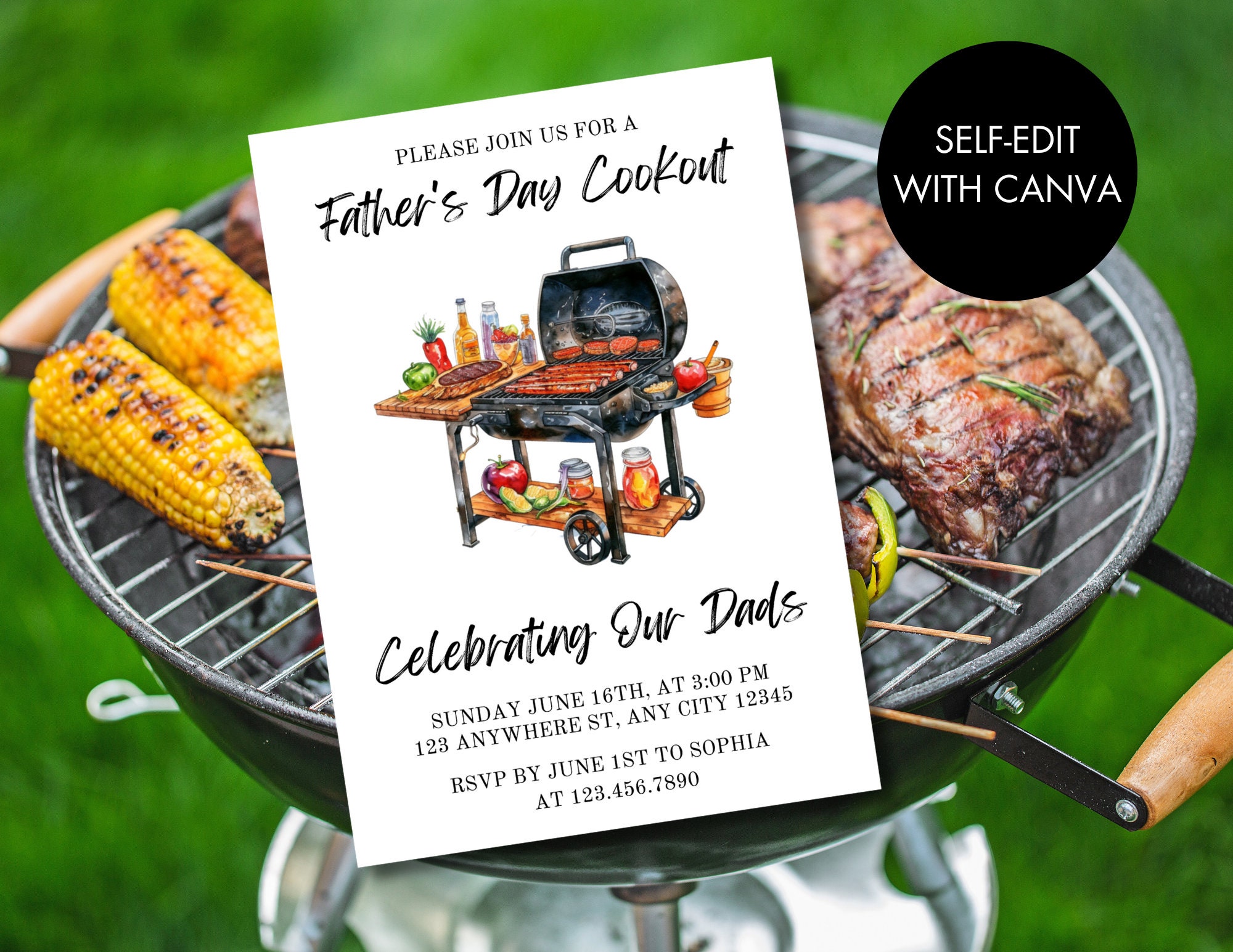 Editable Fathers Day Barbecue Invitation | Father's Day Cookout ...
