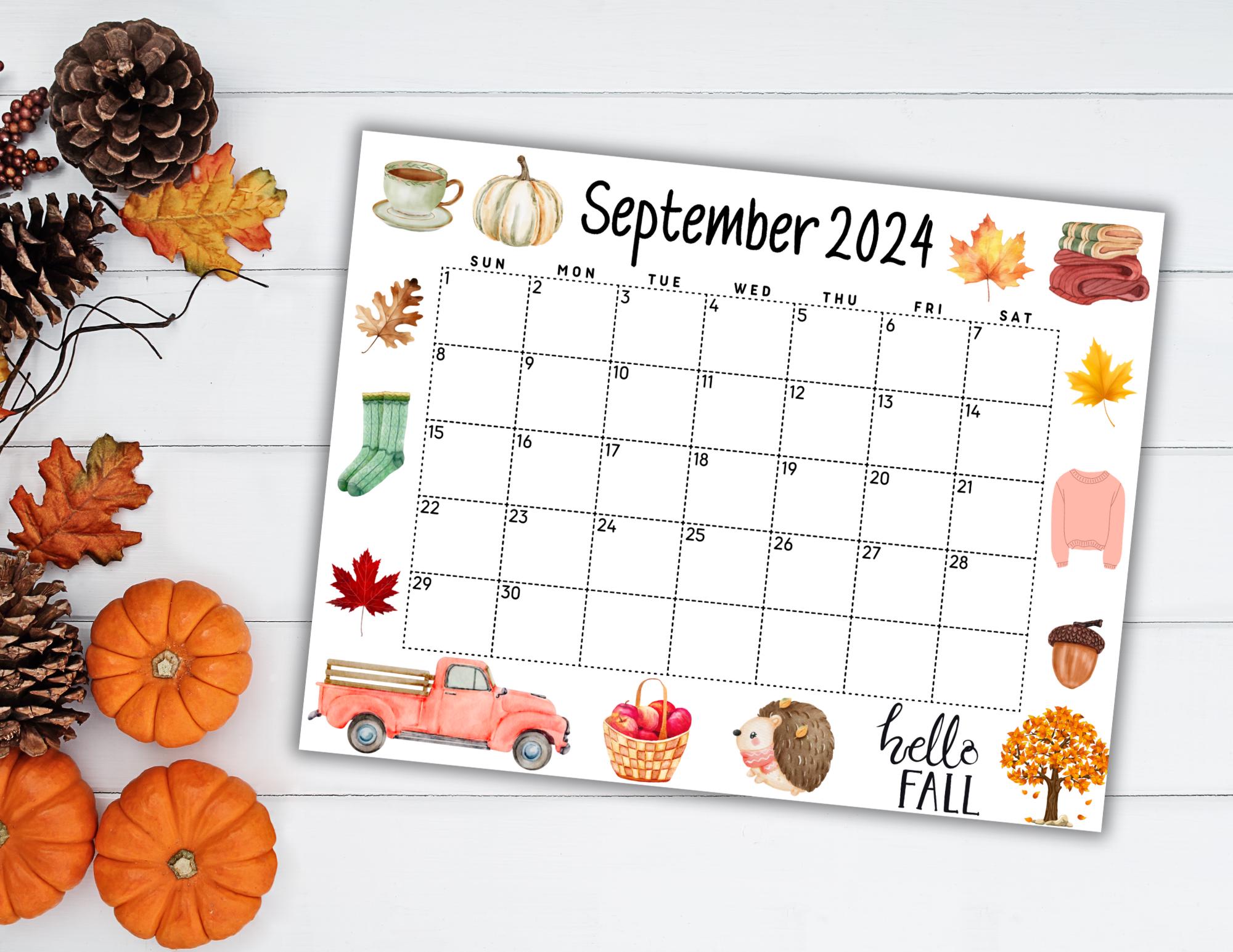 EDITABLE September Calendar 2024 Cute Fall Calendar W/ Fall Leaves ...