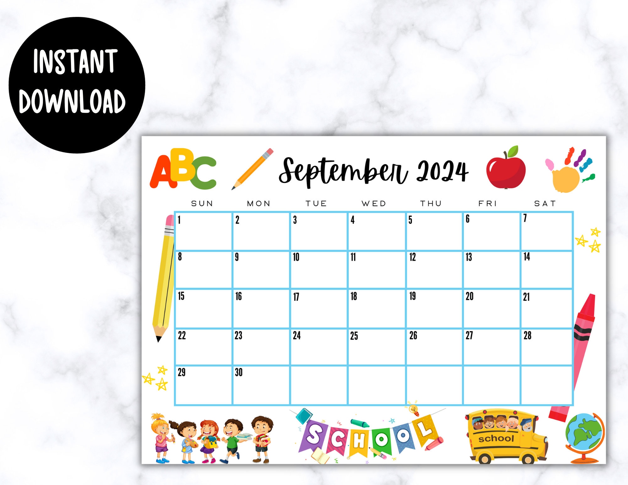 EDITABLE Printable September Calendar 2024 Back to School - Etsy