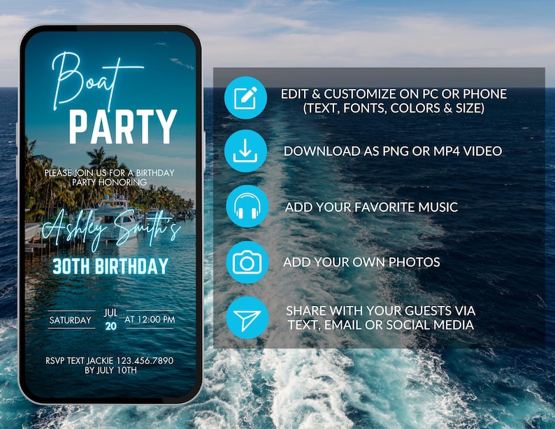 Digital Boat Party Invitation | Animated Yacht Party Invite | Summer ...