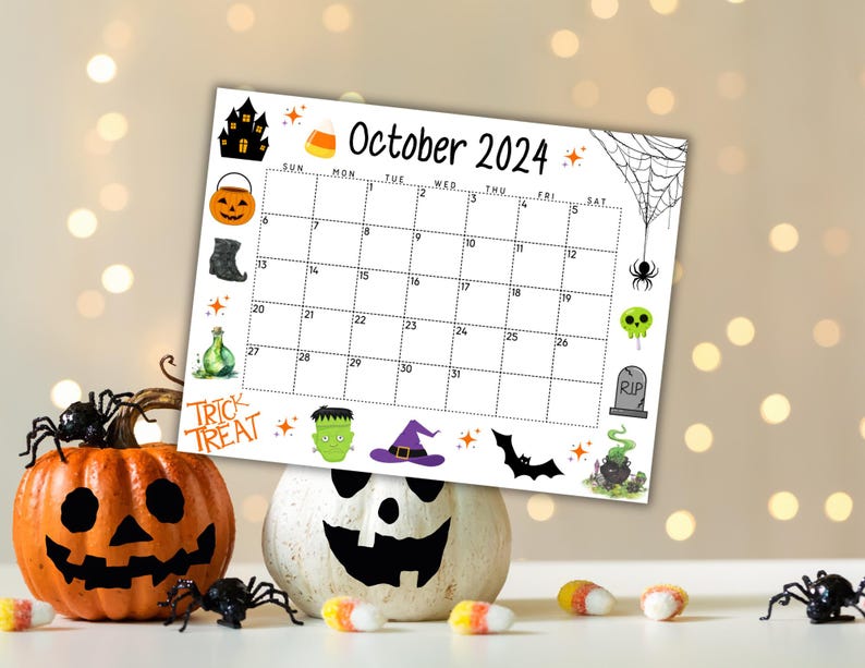EDITABLE Printable October Calendar 2024 Halloween Calendar Cute and ...