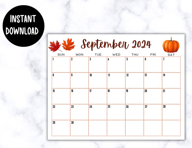 EDITABLE Printable September Calendar 2024 Fall September Calendar W ...