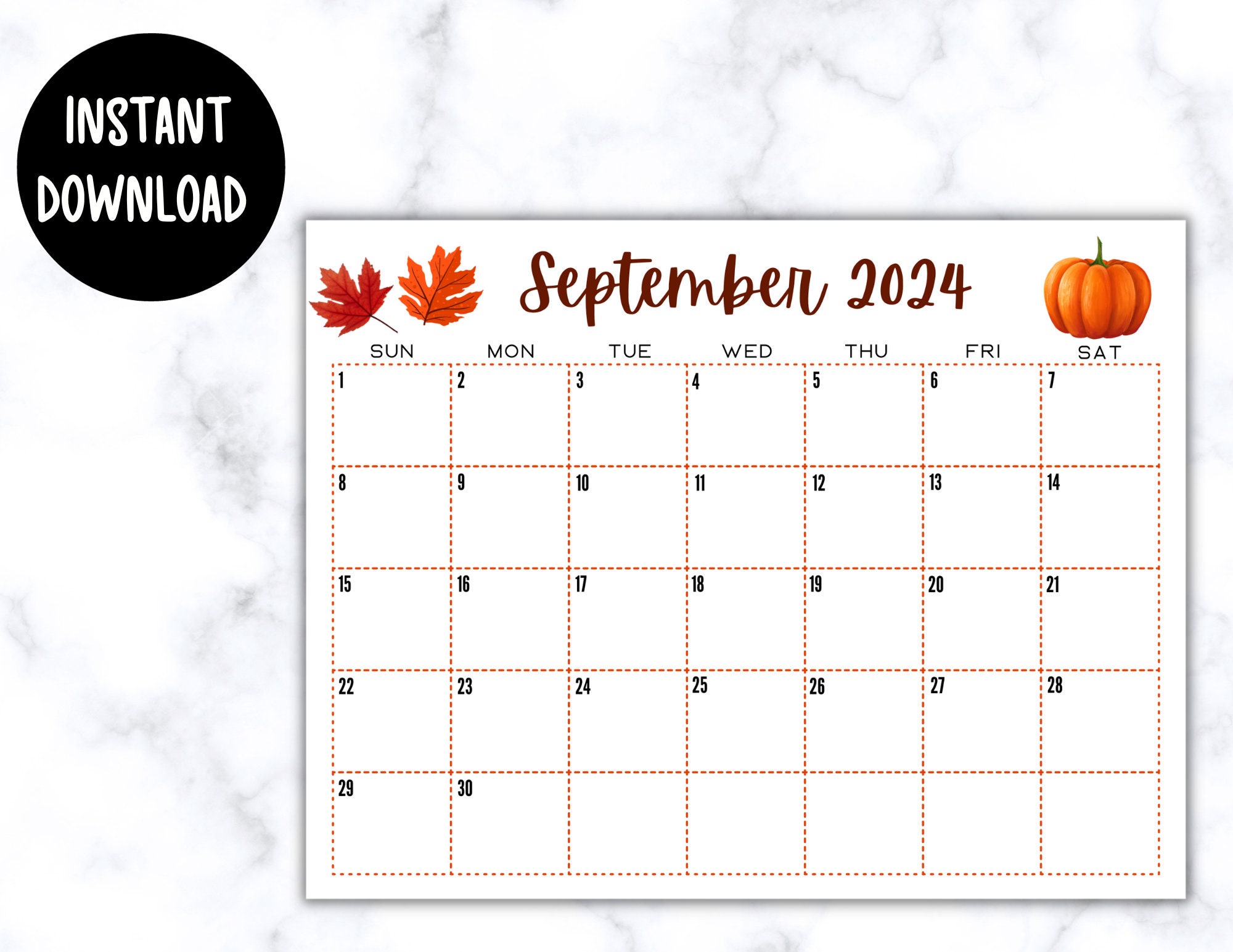 EDITABLE Printable September Calendar 2024 Fall September Calendar W ...