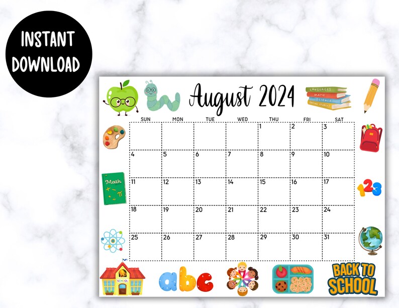 PRINTABLE August 2024 Calendar Editable 2024 Wall Calendar Colorful ...