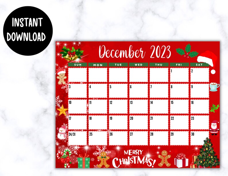 EDITABLE Printable December Calendar 2023 Cute Christmas - Etsy