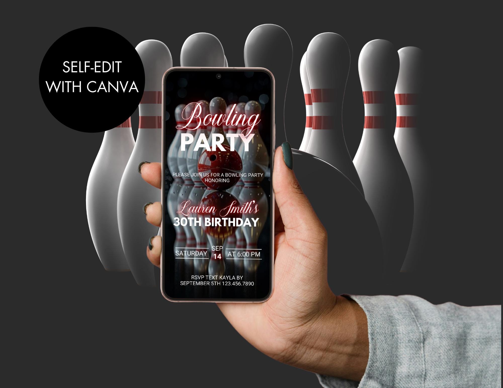 Digital Bowling Party Invitation | Bowling Party Invite | Bowling ...