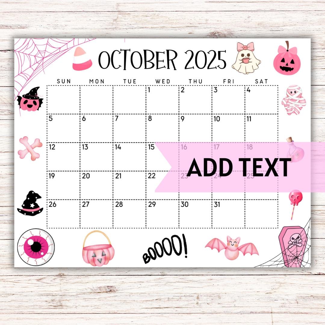 EDITABLE Printable October 2025 Calendar | Cute & Spooky Pink Halloween ...